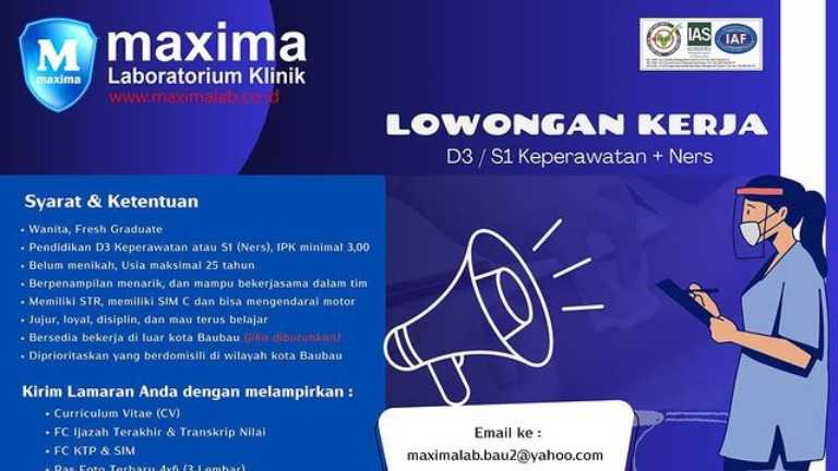Maxima Laboratorium Klinik Baubau Buka Rekrutmen Posisi Costumer Care | HaloSultra.com