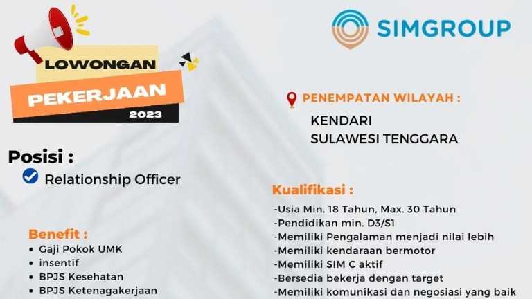 SIMGROUP Buka Rekrutmen Posisi Relationship Officer, Penempatan Area Kendari | HaloSultra.com