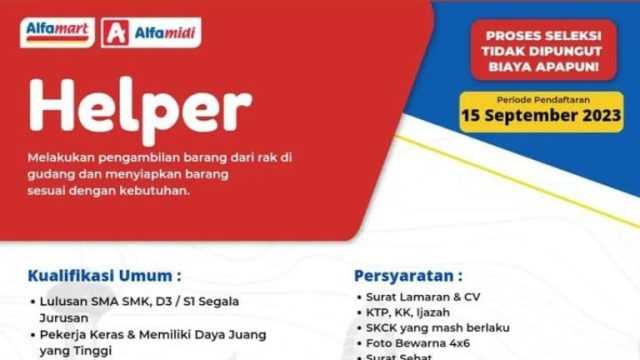 Alfamidi Branch Kendari Buka Rekrutmen Posisi Helper, Simak Cara ...